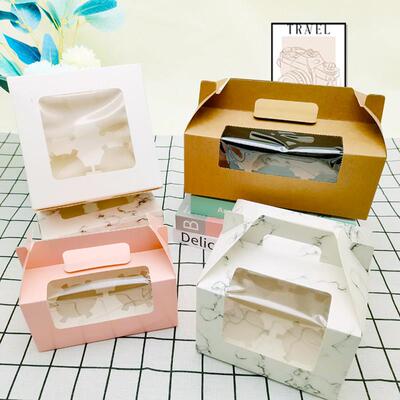 加厚纸杯蛋糕包装盒2/4/6六粒装手提CUPCAKE马芬杯蛋糕开 窗打包