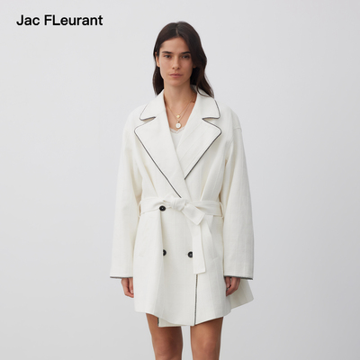JAC FLEURANT2026冬季新款女白色立体格纹牛仔大衣休闲宽松外套