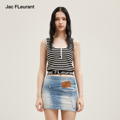 JAC FLEURANT2026夏季新款针织提花黑白条纹背心女士休闲上衣