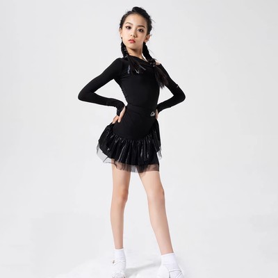 冬女童拉丁长袖连体上衣烫金半裙