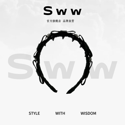 SWW/新款方糖钻立体蝴蝶结发箍高颅顶显脸小百搭时尚精致头饰发饰