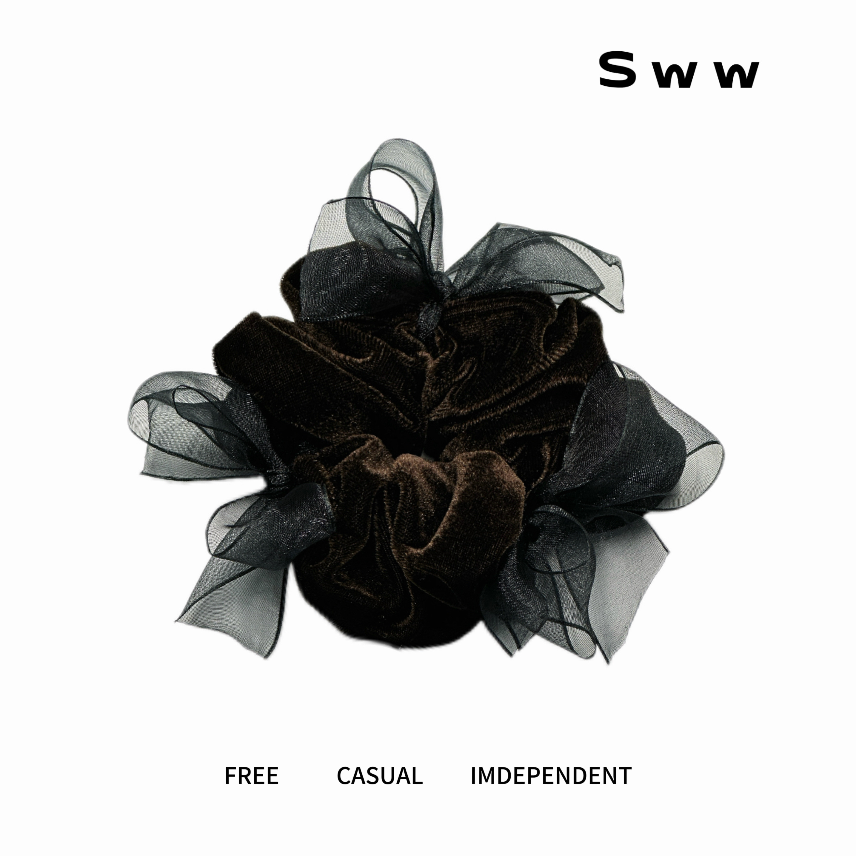 SWW/秋冬新款丝绒不规则蝴蝶结丝绒大肠发圈