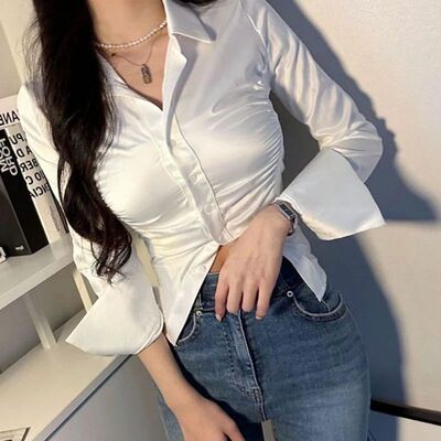 Elegant Office Silk Shirts Women Korean Fashion y2k Clothes