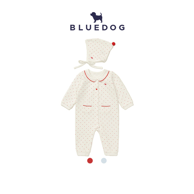 BLUEDOG 韩国蓝狗26FW迷你爱心连身服波点哈衣连身衣婴儿带帽套装