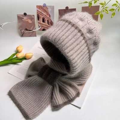 帽子围巾一体毛线帽纯手工编织风雪帽女款连体帽护耳加厚防寒保暖