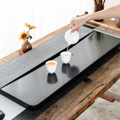 天然乌金石茶盘家用简约石头排水黑金石茶海电磁炉一体石材小茶台