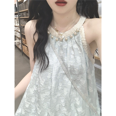 茶歇法式挂脖连衣裙女夏季