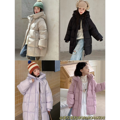 波拉bora儿童中长款羽绒服冬季款青少年亲子男女童白鸭绒加厚外套