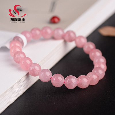 粉晶手链?天然马粉水晶手串8-15mm旺桃花人缘姻缘女单圈甜美新款