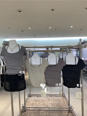 VQ辣妹甜辣风灰色木耳边短款上衣女2025年夏季新款设计感短袖T恤