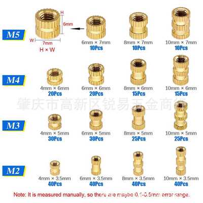 直销新款外贸新品 370pcs盒装 M2-M5黄铜注塑螺母滚花螺母螺纹镶