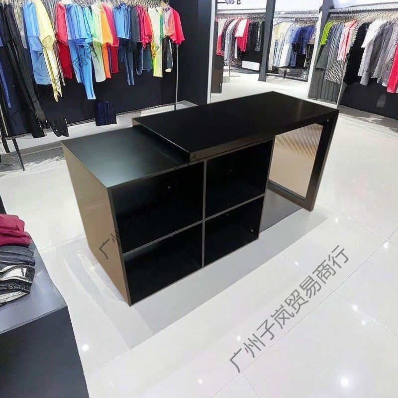 可伸缩中岛台服装店烤漆黑展示台储物柜商铺装饰柜摆件陈列流水台