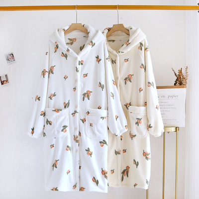 冬季新款法兰绒睡袍女连帽中长款家居服浴袍加厚连体睡衣保暖睡裙