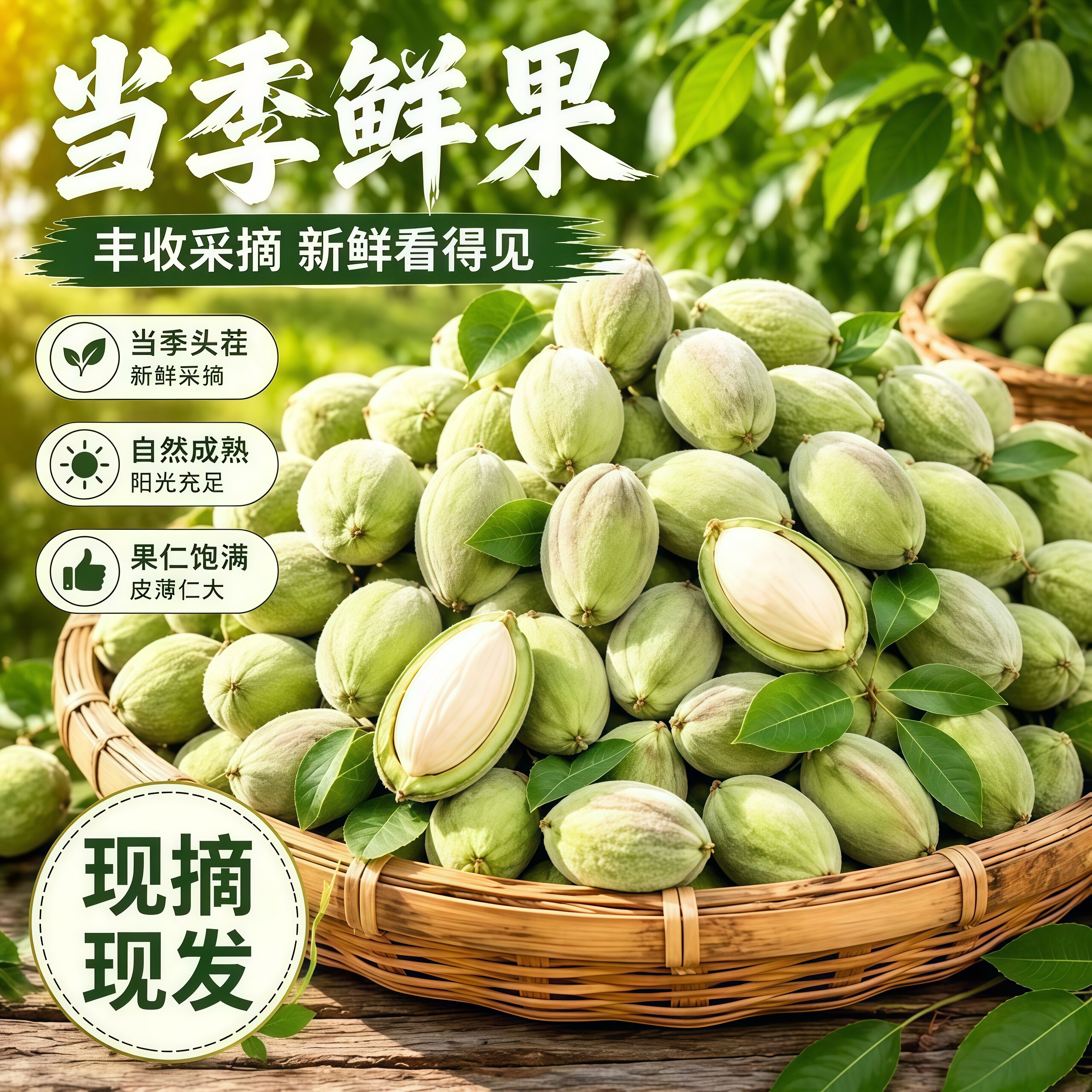 2026年新鲜巴旦木孕妇绿皮坚果仁扁桃杏仁新疆青皮巴达木鲜果应季