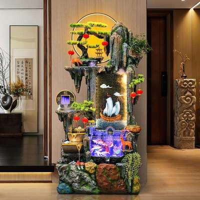 大型假山客流水喷环泉地摆169件鱼缸厅阳台风水轮循水幕景落观加