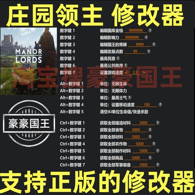 庄园领主修改器 steam正版辅助 ManorLords工具科技存档 不含游戏