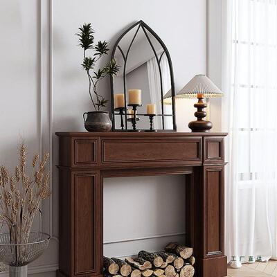 法式古壁炉装饰柜实AKD复木胡桃木民宿色置物架展示台客玄厅隔断