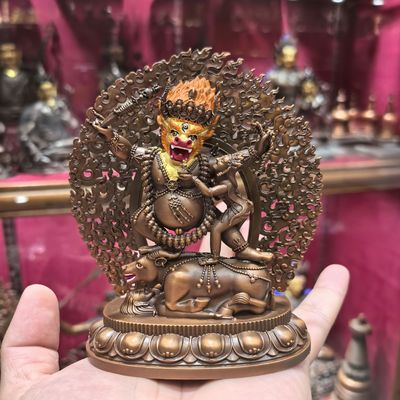 阎魔敌/却甲/地狱主/俱誓法王/阎罗王/阎魔护法/曲杰12cm紫铜佛像