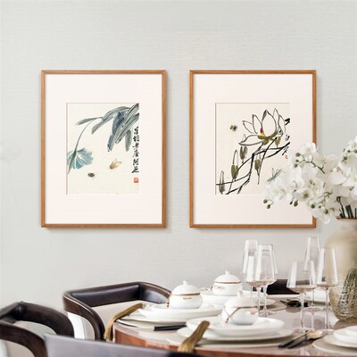齐白石-可惜无声 新中式客厅装饰画饭厅挂画书房卧室实木框花鸟画