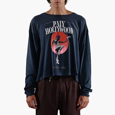 Paly Hollywood 长袖T恤 版型为 oversized 宽松剪裁喷洗做旧处理