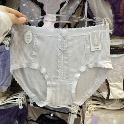 每奈9086春夏女士三角裤中腰蕾丝蝴蝶结内裤女舒适透气短裤大码