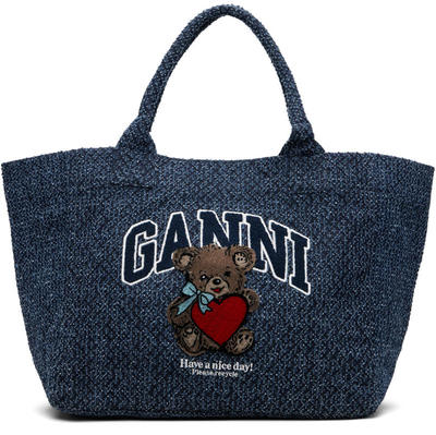 Ganni 甘尼 女士 托特包 海军蓝中号 Trapeze Bear Denim