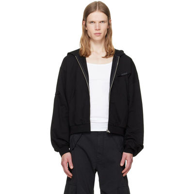 We11Done 男士 卫衣 黑色 ogo Pin-Tucked Zip-Up 连帽衫
