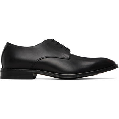 Boss 博斯 男士 休闲皮鞋 黑色 Leather Stitching-Detail 德比鞋