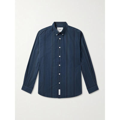 WTAPS 男士 SS26 衬衫 领尖带扣式衣领条纹棉绒面呢衬衫