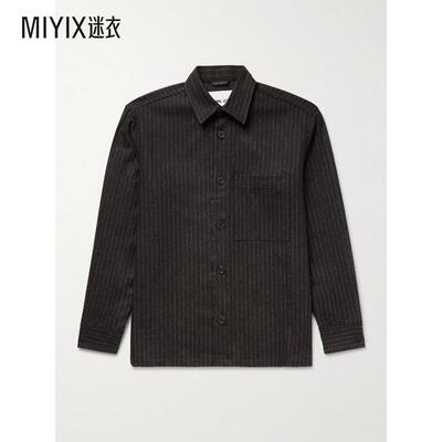 Nn07 男款Freddy 1630 Recycled-Wool-Blend 细条纹衬衫式衬衫 迷