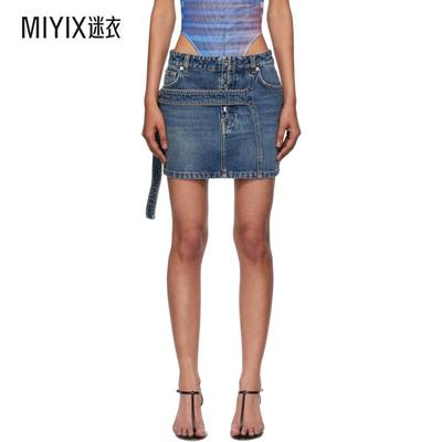 Jean Paul Gaultier高缇耶 女款蓝色 Low Waisted Strap 牛仔短裙