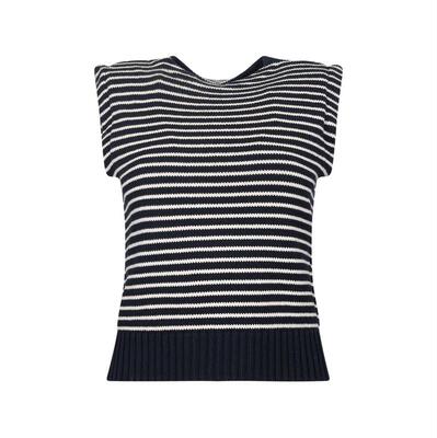 Weekend Max Mara 女士 马甲 LANDA 海军蓝针织浅褐色条纹背心
