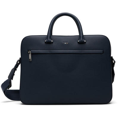 Boss 博斯 男士 公文包 海军蓝 Logo-Embossed Faux-Leather