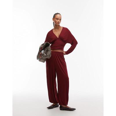 ASOS DESIGN 女士 长裤 co-ord 设计宽松型膨起酒红色裤子