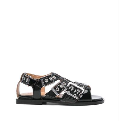 Ganni 甘尼 女士 SS25 凉鞋 黑色 Feminine Buckle Strap Naplack