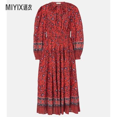 Ulla Johnson 女款Mona 花朵棉混纺中长连衣裙 迷衣时尚