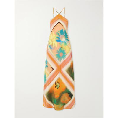 Staud 女士 FW26 中长连衣裙 Cubism 条纹印花缎面长官网直邮进口