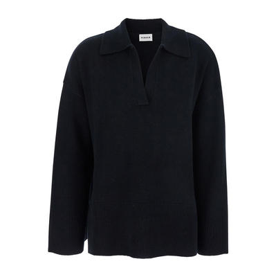 Parosh 女士 FW25 毛衣 Sweater 黑色风格衣领落肩羊毛羊绒Polo衫