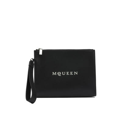 MCQUEEN 亚历山大·麦昆 男士 SS26 手拿包 黑色皮革手包