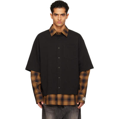 We11Done 男士 衬衫 黑色  橙色 Flannel Check Layered