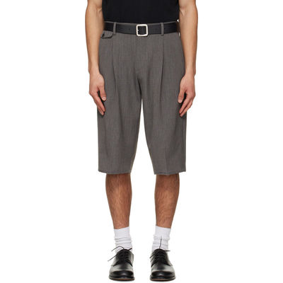 TONYWACK 男士 短裤 灰色 Raw-Cut Wool Pleated Tailored