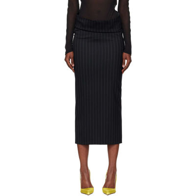 Mugler 穆勒 女士 中长裙 海军蓝 Pinstripe Stretch Tube 半身裙