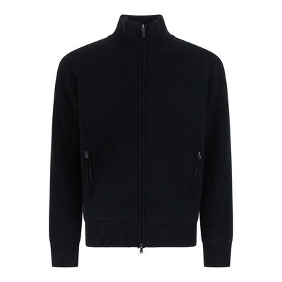 Kangra 男士 FW26 开衫 closure 黑色高领前拉链羊毛混纺针织()