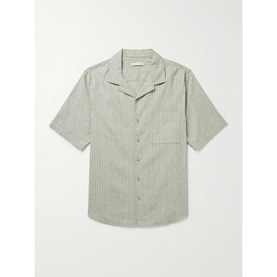 Onia 男士 FW25 衬衫 Vacation Camp-Collar 条纹亚麻混纺衬衫