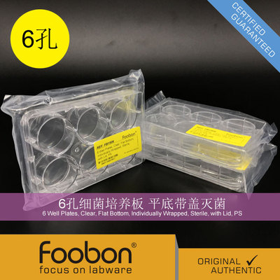 Foobon 6孔细菌培养板 平底带盖灭菌 6孔板 #FB1506