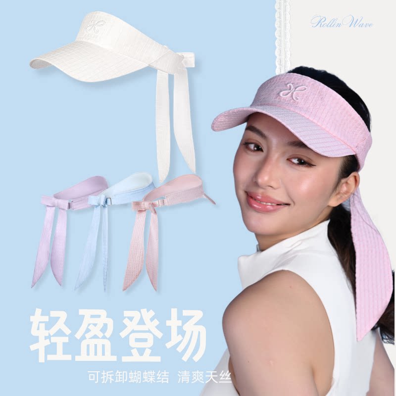 RollinWave芭蕾风天丝泡泡纱蝴蝶结可拆空顶帽二合一运动网球帽
