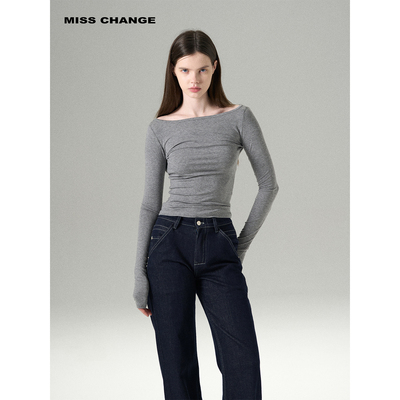 MISSCHANGE 四季可穿/天丝羊毛一字肩多种穿法/修身露背打底衫