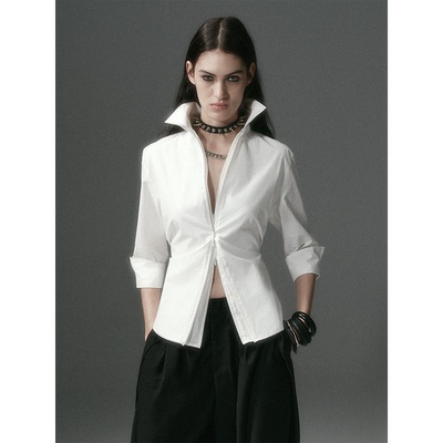 DIONYS*双层拉链可调节收腰衬衫 设计感正肩七分袖上衣