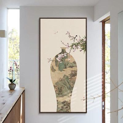 新中式玄花瓶复古竖版走廊茶室JBZ进关装门饰画