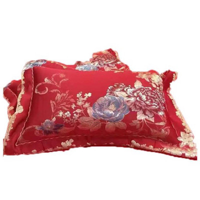 欧式大红色结f婚枕套中国风贡缎提花枕头套一对装48*74